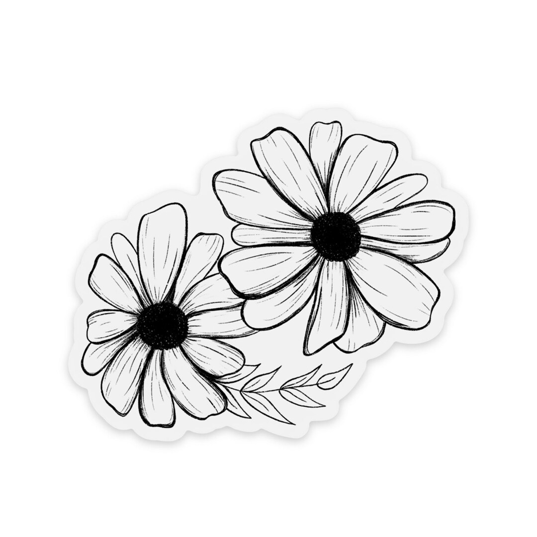 Clear Floral Vinyl Sticker | Flower Sticker, Black Line Art Sticker ...