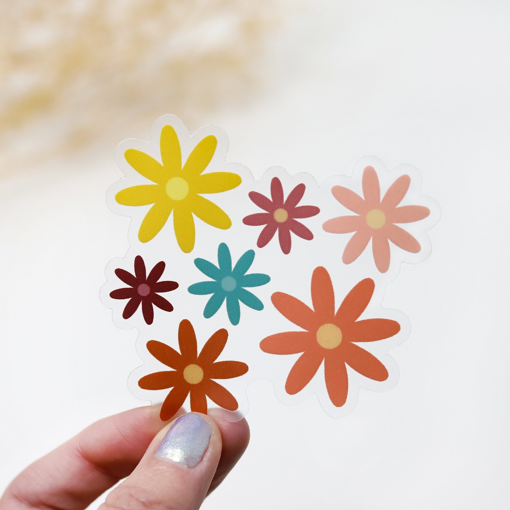 Clear Flower Cluster Vinyl Sticker Boho, Floral Sticker, Waterproof ...