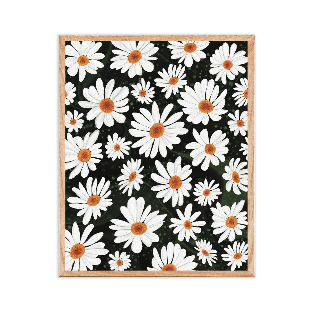 Daisies Art Print | White Daisy Art, Daisy Patch, Floral Wall Art ...