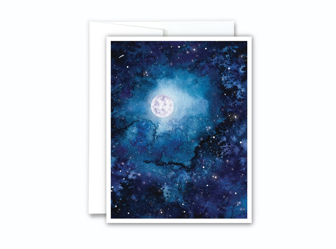 Moon and Stars Card | Watercolor Full Moon Cards, Card for Moon Lovers ...