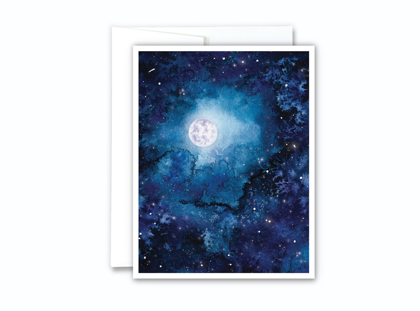 Moon and Stars Card Watercolor Full Moon Cards, Card for Moon Lovers ...