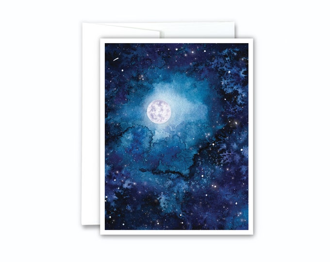 Moon Over Water Card Full Moon Rise Lunar Moonrise Stars Rising Lake ...
