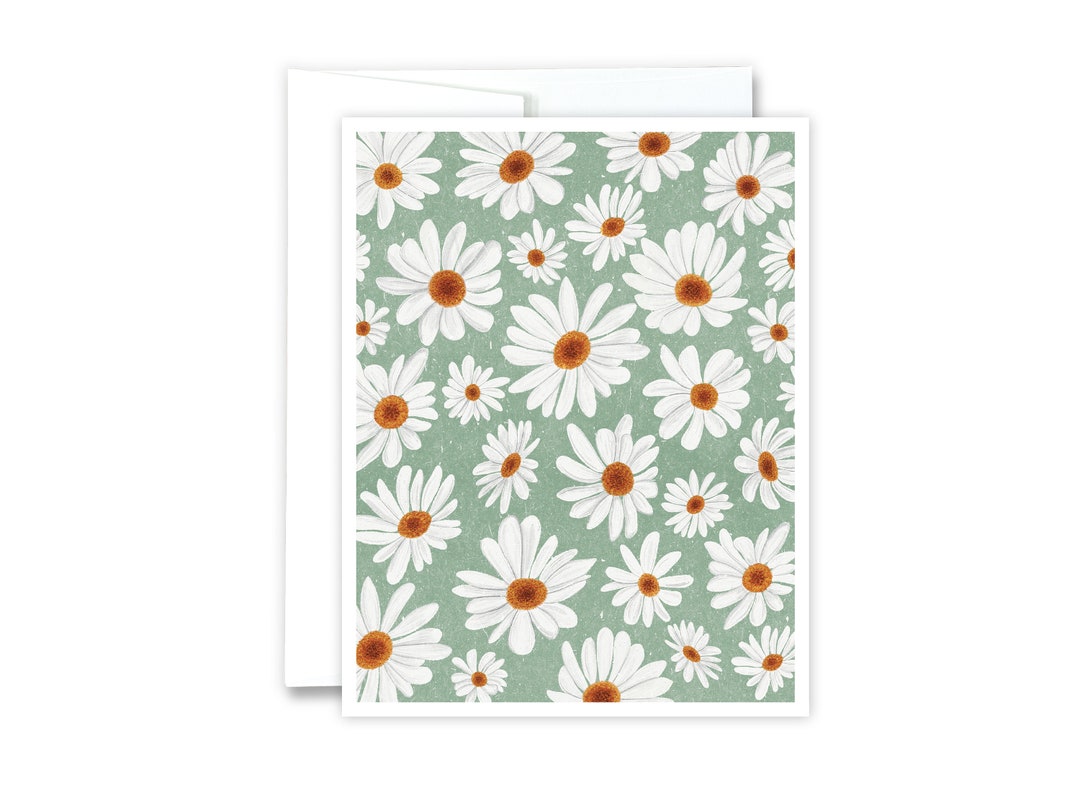 Sage Green Daisy Card | Greeting Card, Boho, Daisies, Daisy Notecard ...