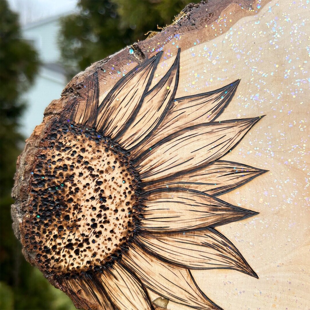 Sunflower Wood Burned Art, Pyrography Art, Sparkling, Wood Burning ...