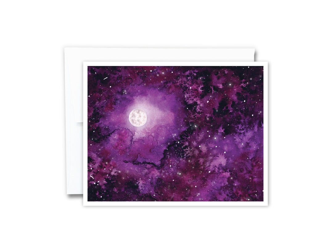 Full Moon Card Starry Night, Astrology Card, Space Notecard, Celestial ...