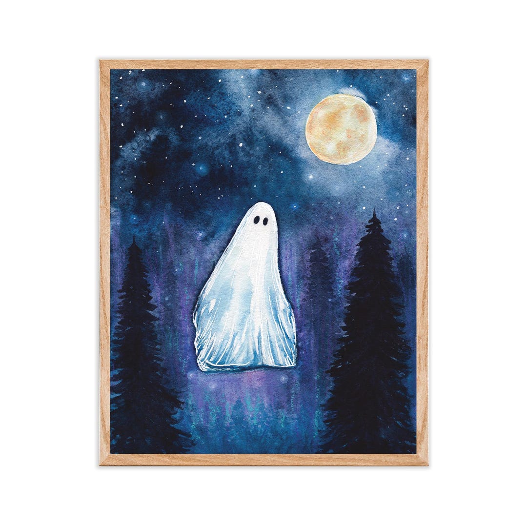 Starry Night Ghost Art Print | Ghost Print, Spooky Home Decor ...