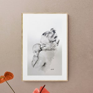 Mother With Baby Watercolor Painting - Motherhood Wall Art - Original ...