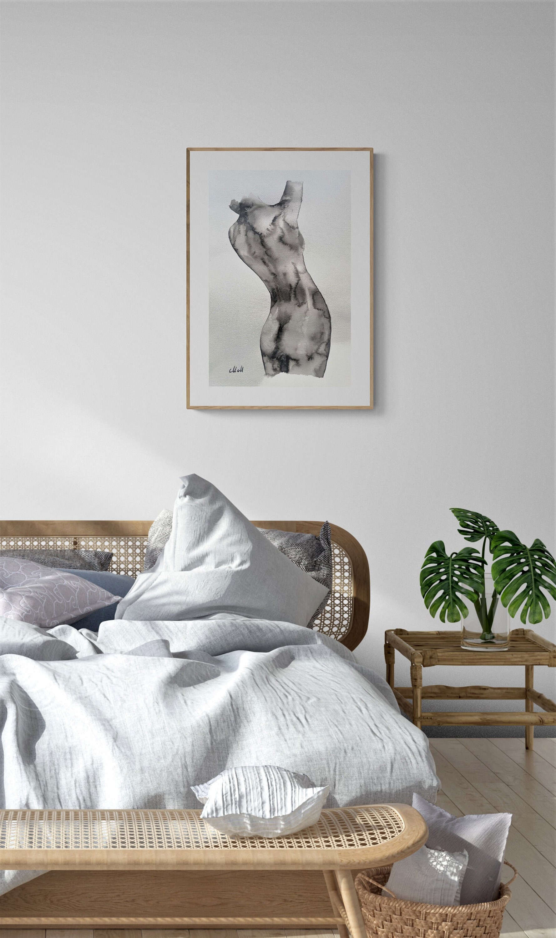 Female Body Ink Drawing Naked Woman Body Art Above Bed - Etsy Denmark