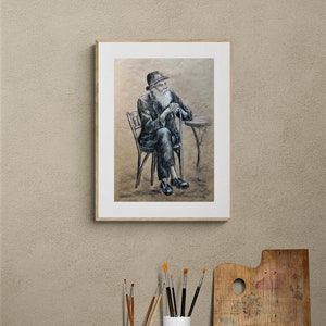 Old Man Charcoal Figure Drawing Sketch on Old Brown Paper Vintage ...