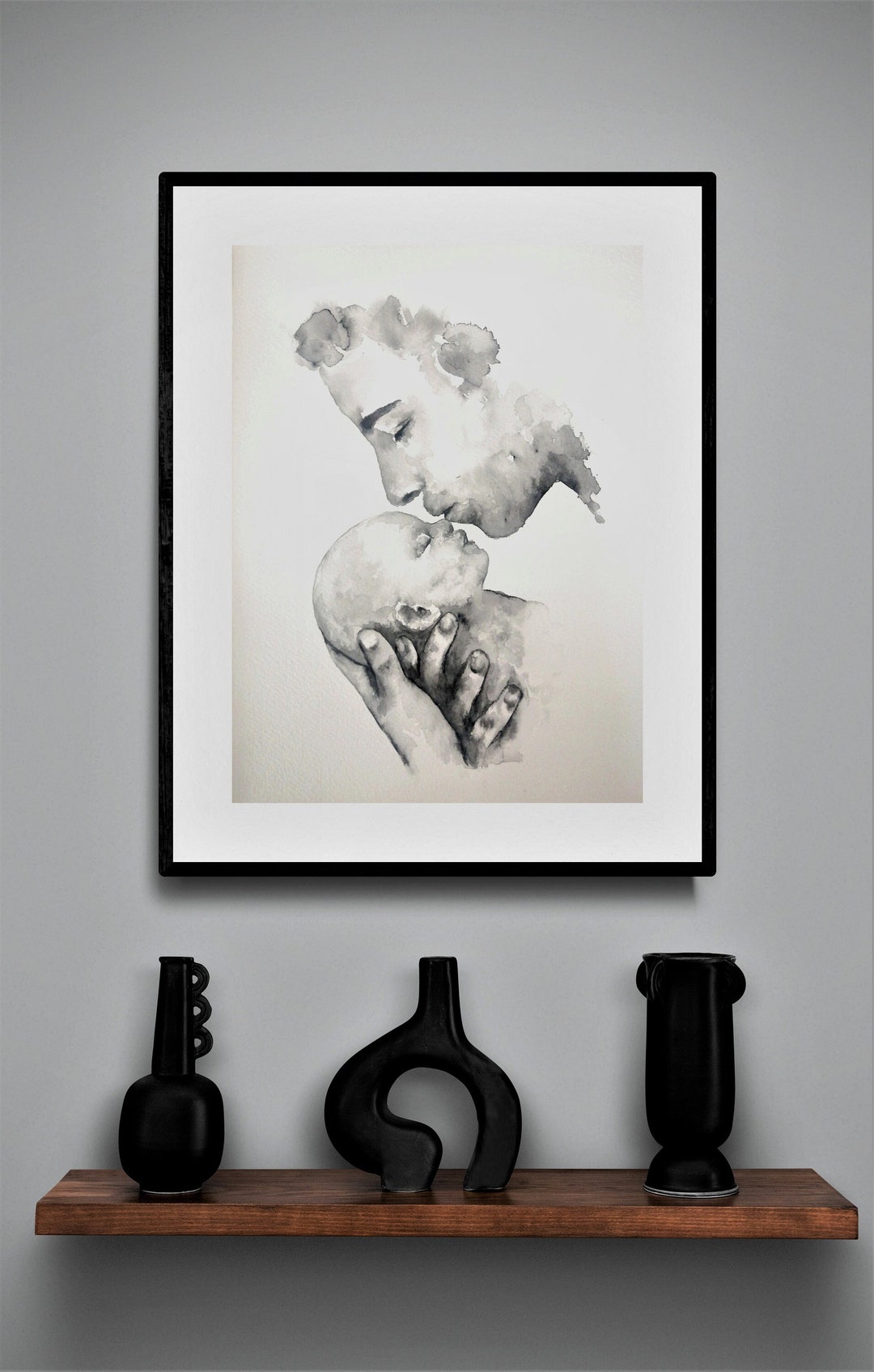 Father Baby Love Watercolor Wall Art Minimalist Art Nordic Simple Wall ...