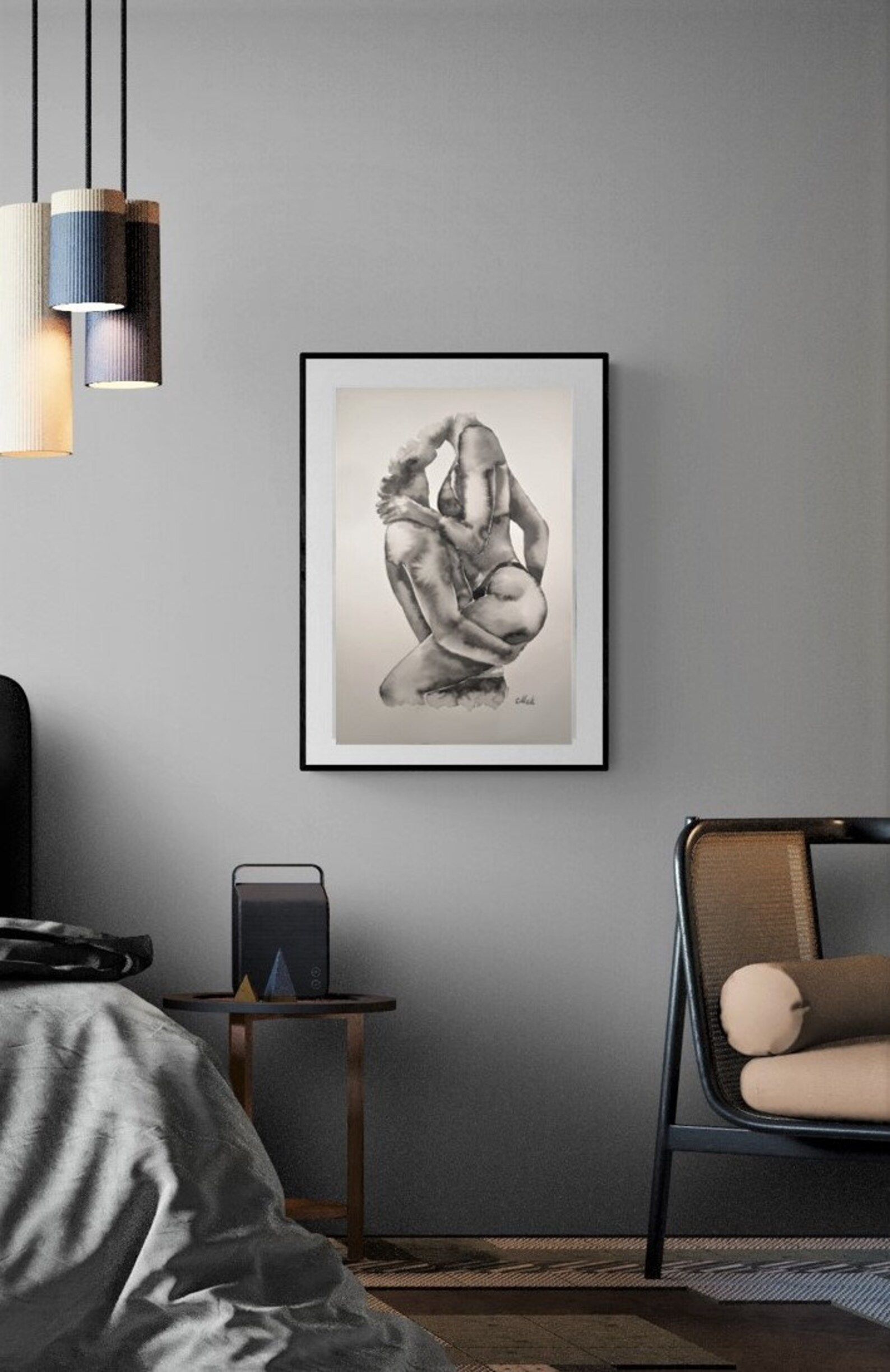 Lovers Embrace Sexy Wall Art Couple Drawing Original Etsy
