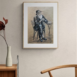 Old Man Charcoal Figure Drawing Sketch on Old Brown Paper Vintage ...