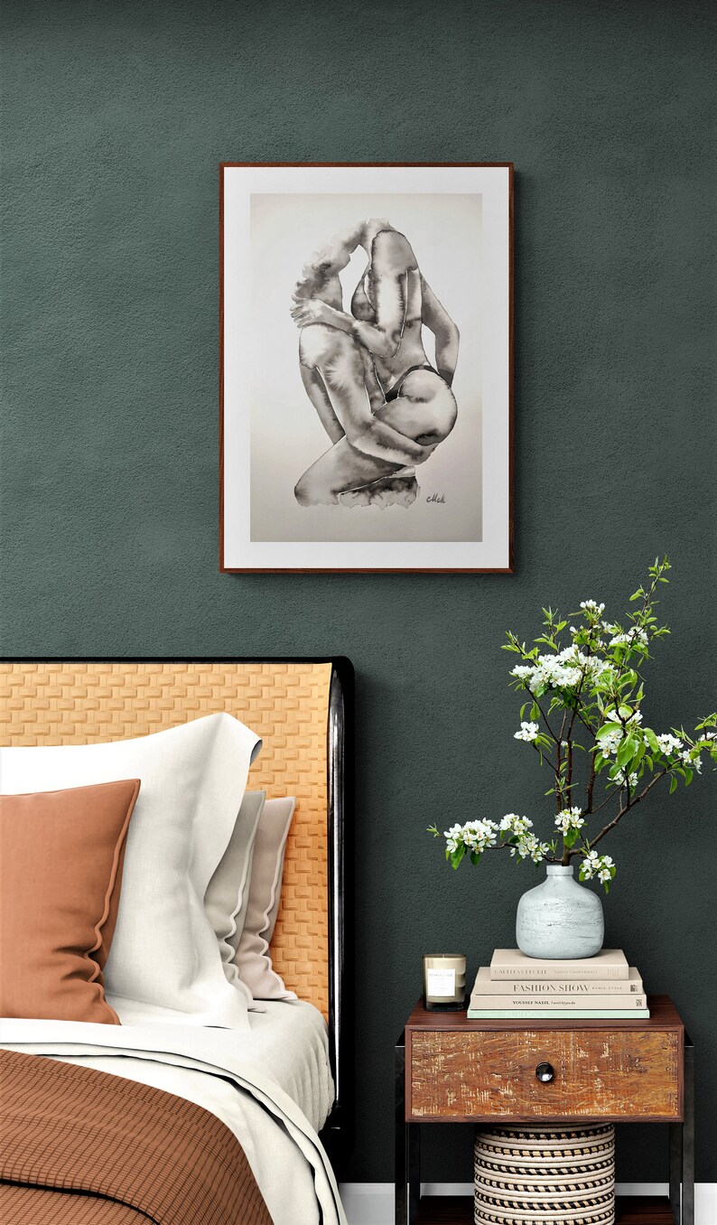 Lovers Embrace Sexy Wall Art Couple Drawing Original Etsy