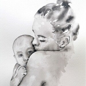 Mother With Baby Watercolor Painting - Motherhood Wall Art - Original ...