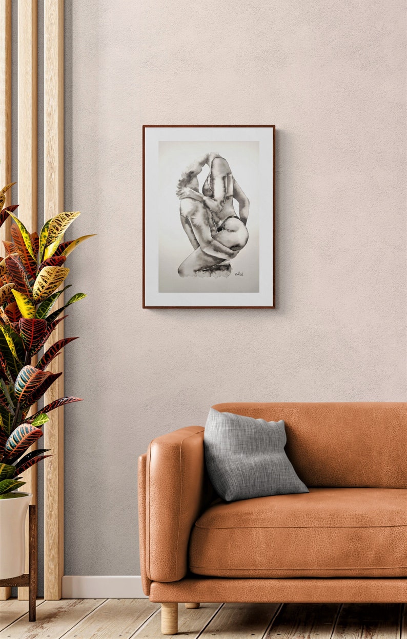 Lovers Embrace Sexy Wall Art Couple Drawing Original Etsy