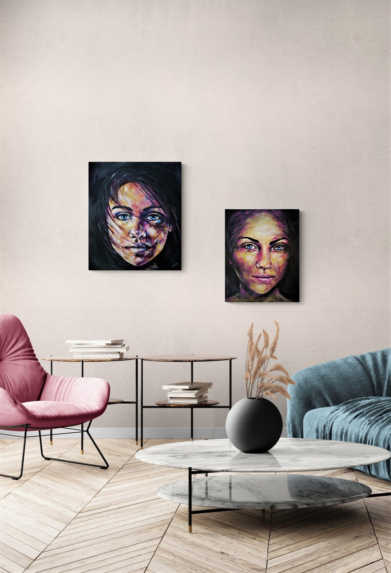 Colorful Portrait Drawing Hand Made Canvas Art Face - Etsy