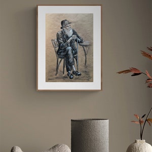 Old Man Charcoal Figure Drawing Sketch on Old Brown Paper Vintage ...