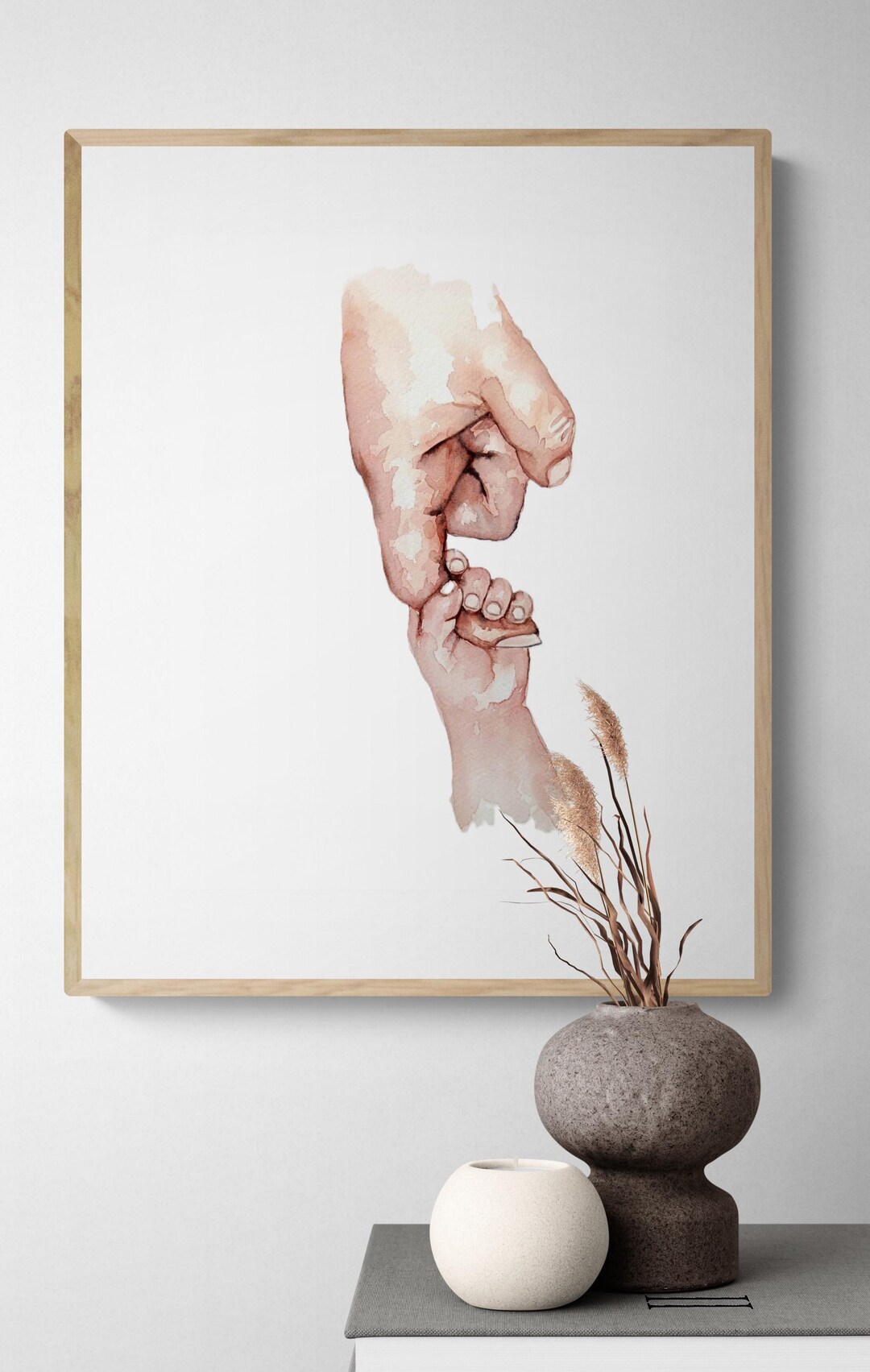 Parent and Baby Hand Watercolor Print: Minimalist Family Art (digital ...