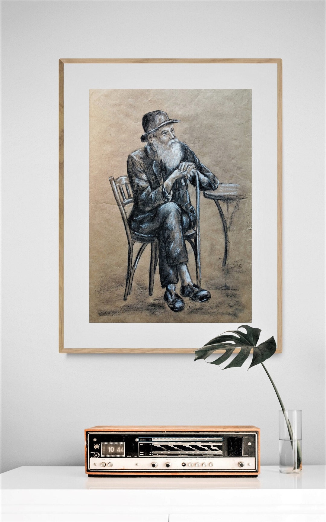 Old Man Charcoal Figure Drawing - Sketch on Old Brown Paper - Vintage ...