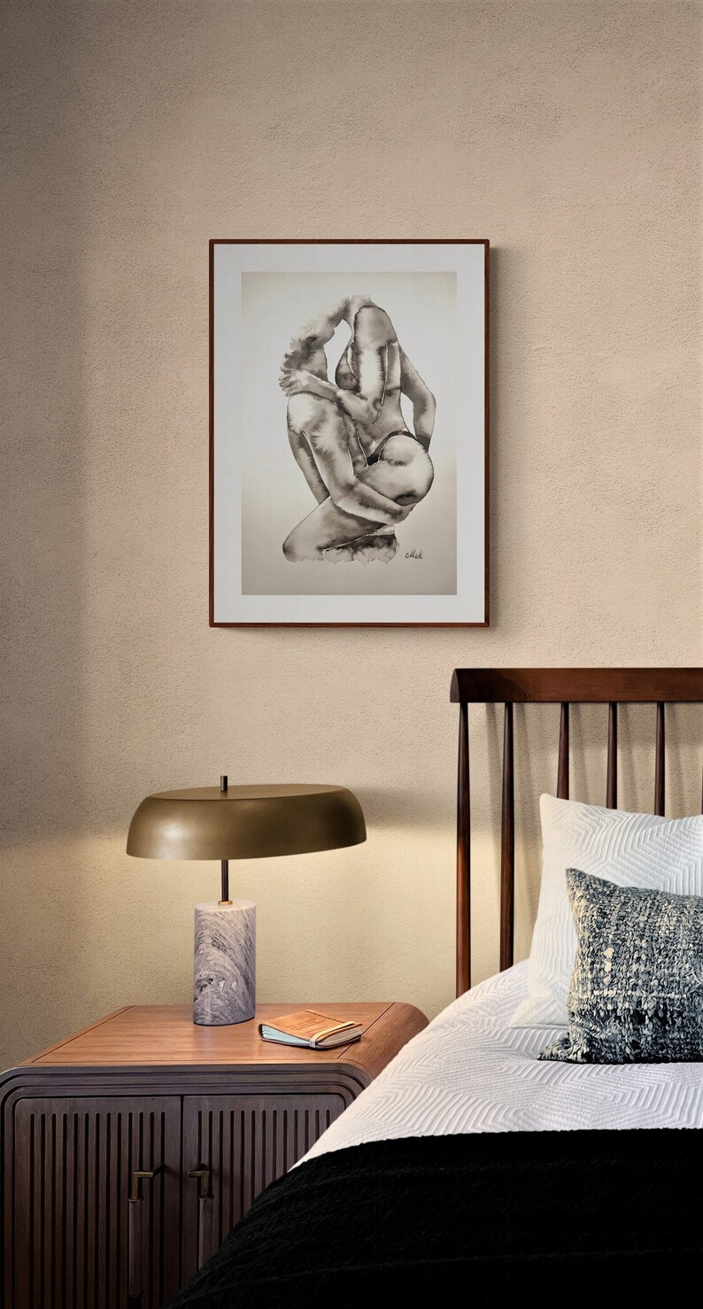 Lovers Embrace Sexy Wall Art Couple Drawing Original Etsy