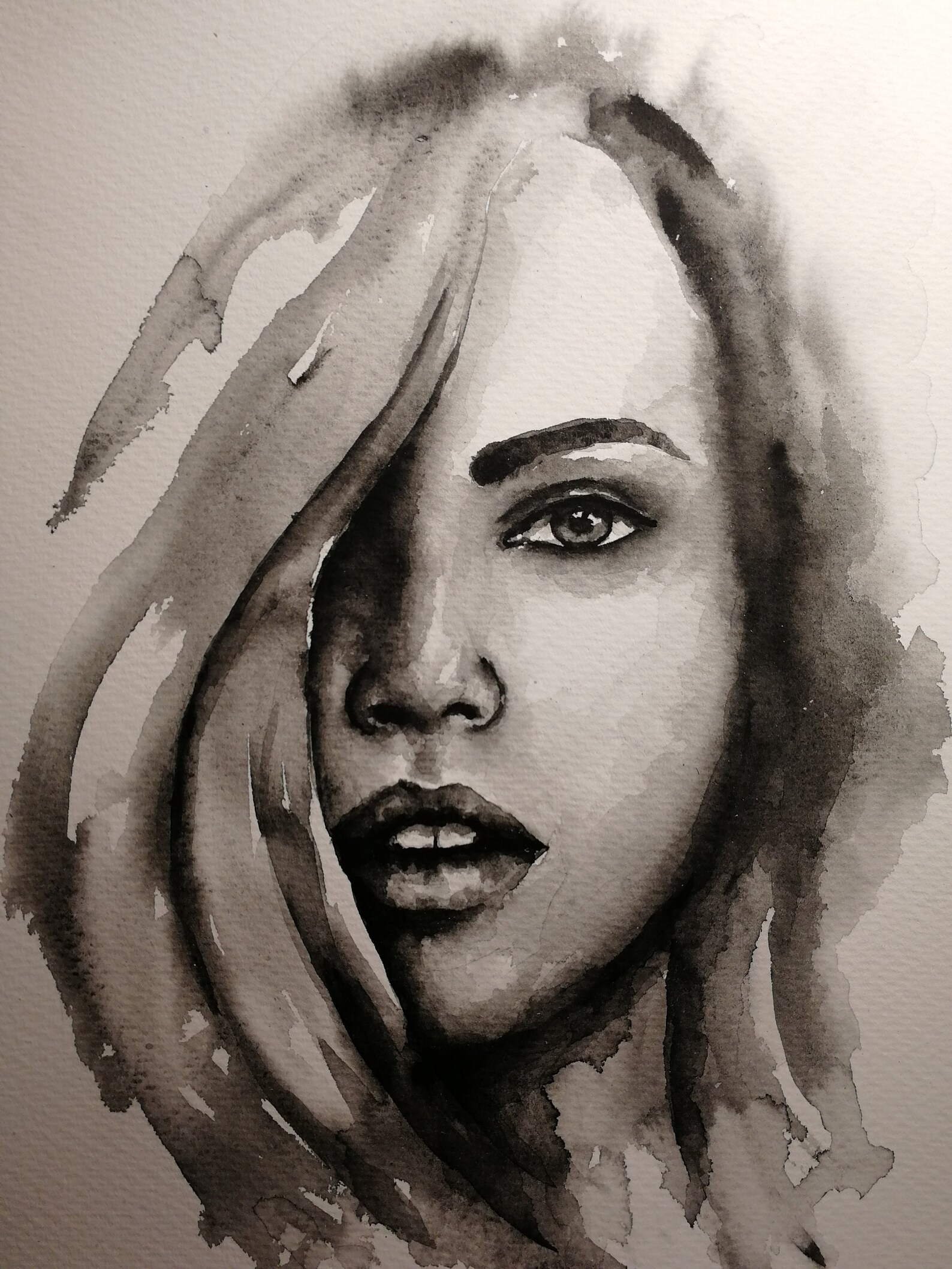 Original Watercolor Portrait: Minimalist Ink Face Painting (15x11) - Etsy