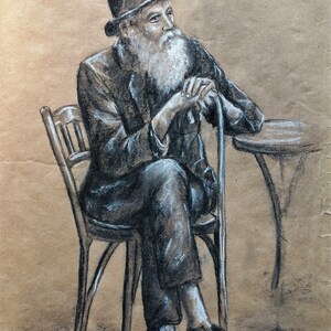 Old Man Charcoal Figure Drawing Sketch on Old Brown Paper Vintage ...