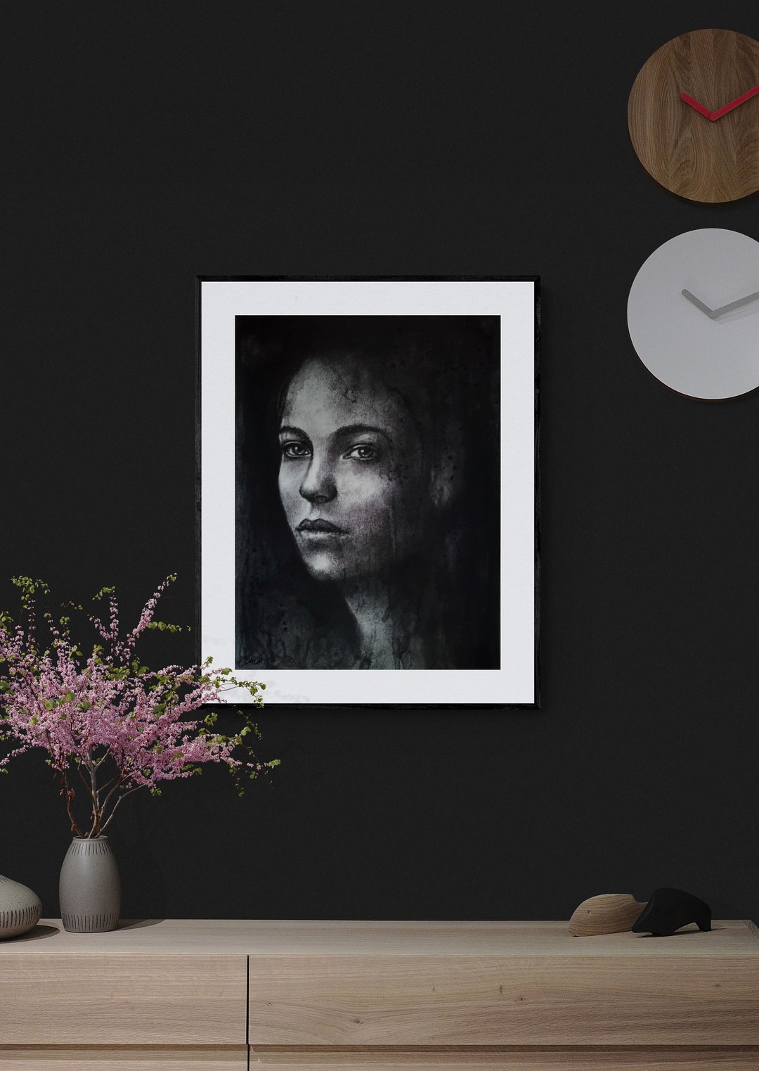 Art au fusain foncé dessin original en noir et blanc - Etsy France