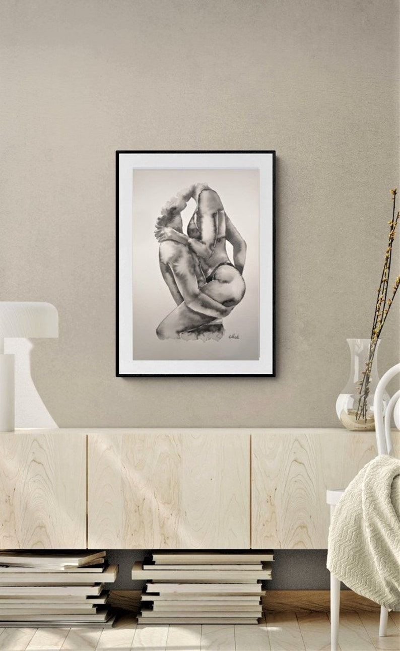Lovers Embrace Sexy Wall Art Couple Drawing Original Etsy