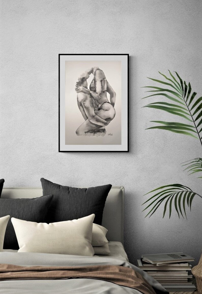 Lovers Embrace Sexy Wall Art Couple Drawing Original Etsy