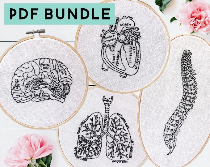 Anatomical Embroidery Patterns - Heart, Lungs, and Brain - PDF Download ...