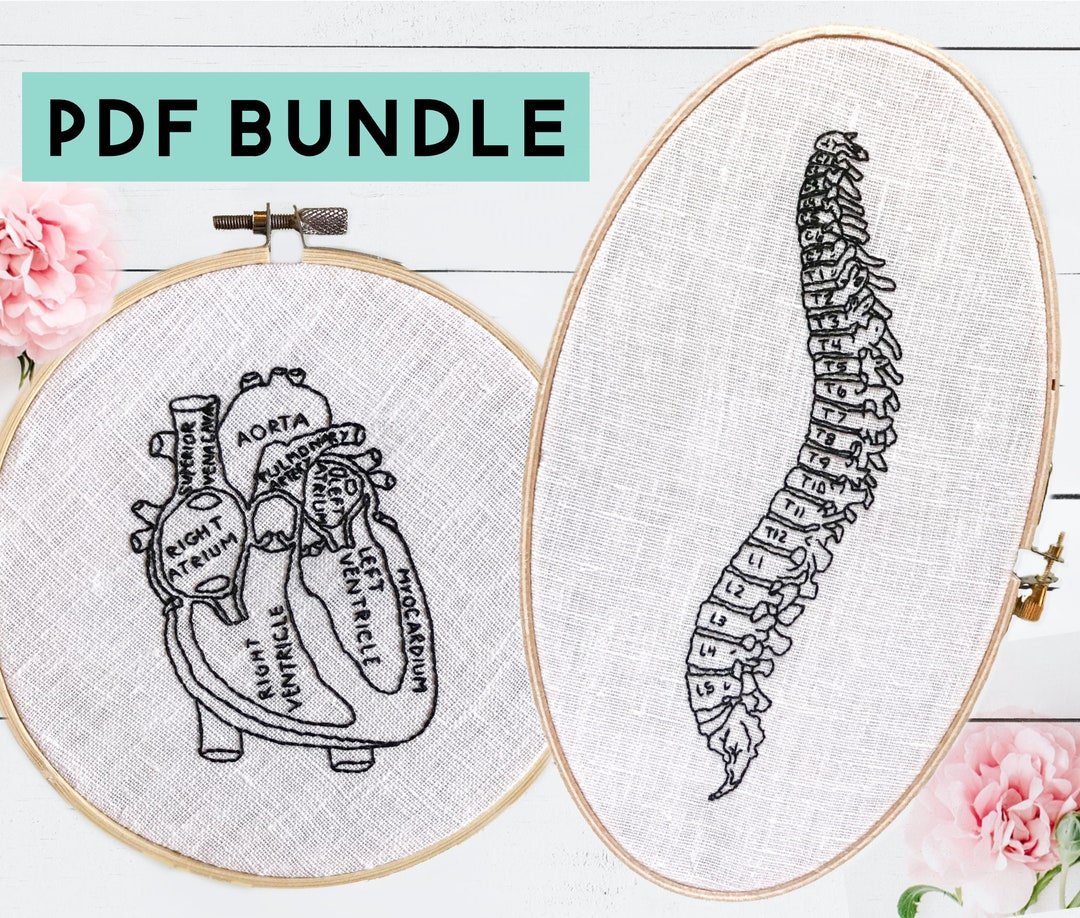 DIY Heart and Spine Embroidery Bundle, Anatomy Embroidery Pattern ...