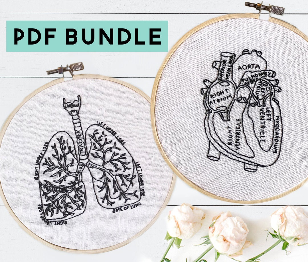 DIY Lungs and Heart Embroidery Bundle, Anatomy Sewing Pattern, Lungs ...