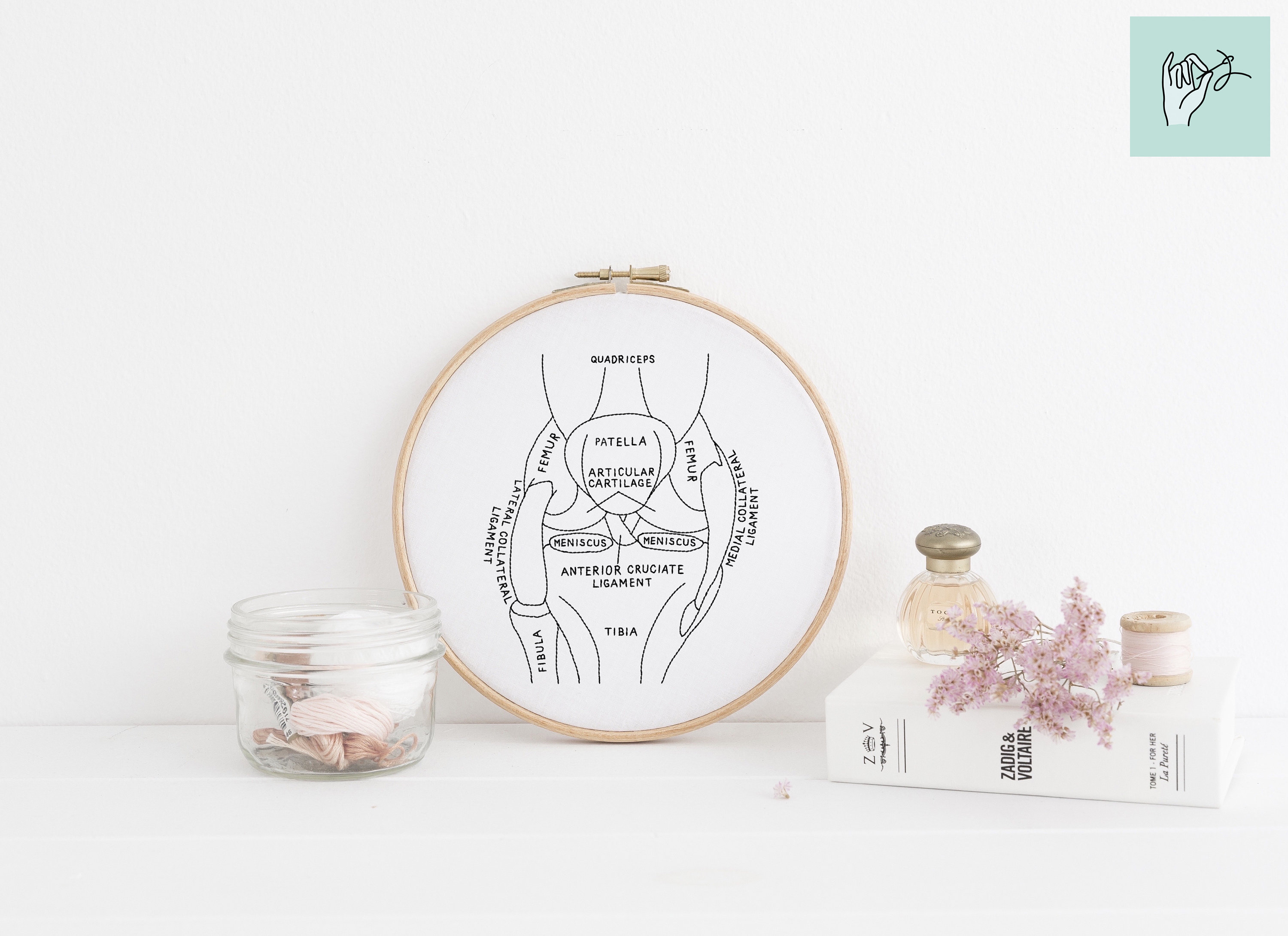 Knee Anatomy Embroidery, Knee Embroidery, Orthopedic Doctor Gift ...