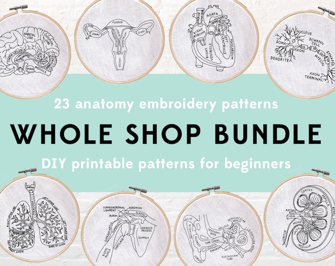 Anatomical Embroidery Patterns - Heart, Lungs, and Brain - PDF Download ...