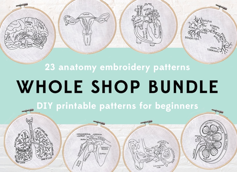 23 Anatomy Embroidery Patterns, Embroidery Pattern Bundle, Medical ...