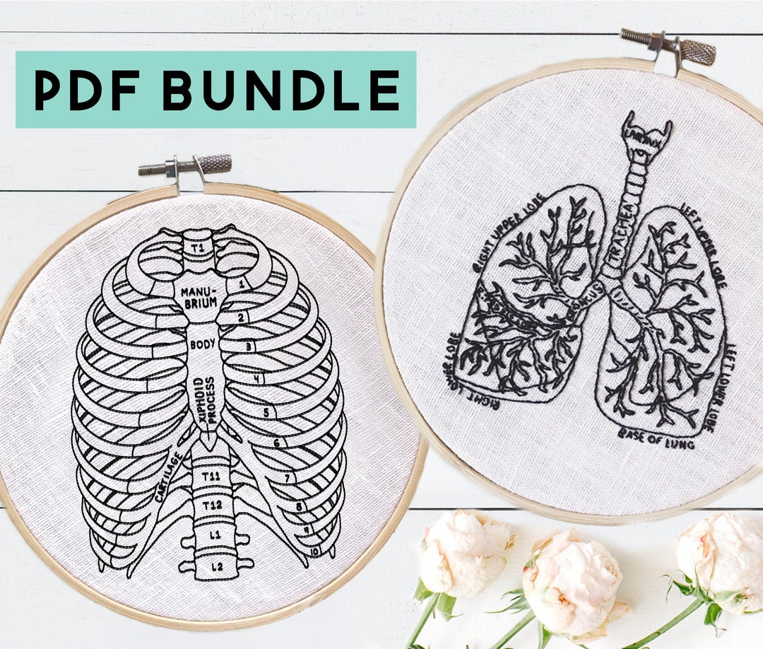 Lungs & Ribs Pattern Bundle, DIY Medical Embroidery Bundle, Anatomy ...