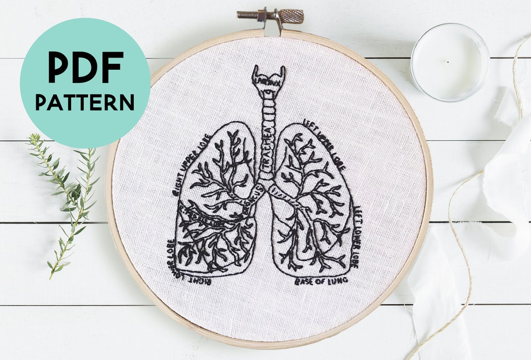Lungs Anatomy Embroidery Pattern, Lungs Anatomy, Medical Embroidery ...
