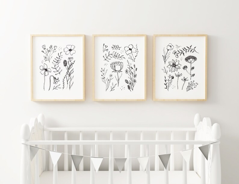 Set of 3 Botanical Printables Floral Printable Nursery or - Etsy