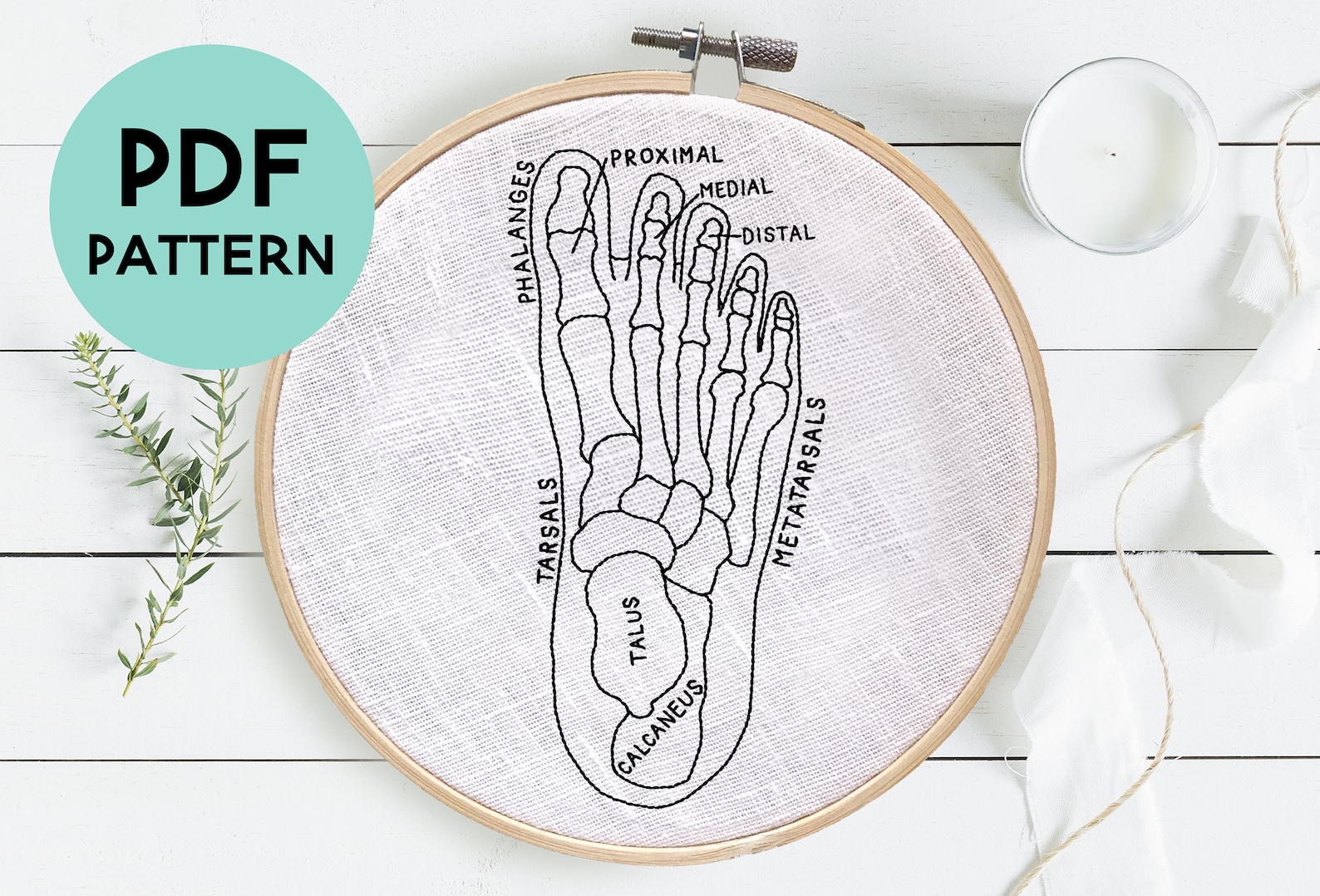 DIY Foot Anatomy Embroidery, Podiatrist Gift, Occupational Therapist ...