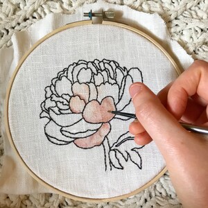 Peony Embroidery Pattern, DIY Flower Embroidery, Floral Embroidery ...