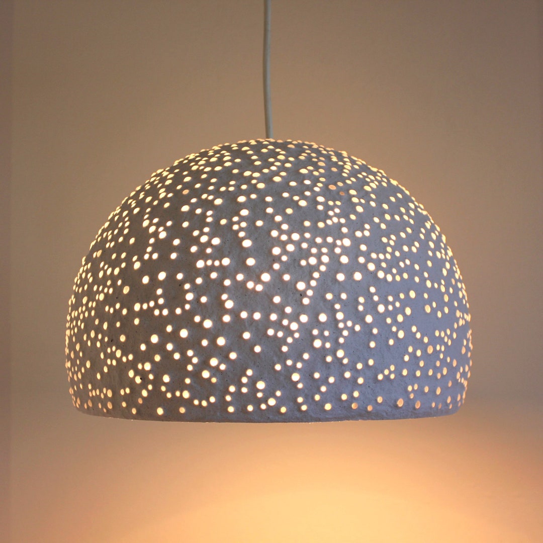 Paper Mache Pendant Light With Glass Beads - White Papermache Shade ...