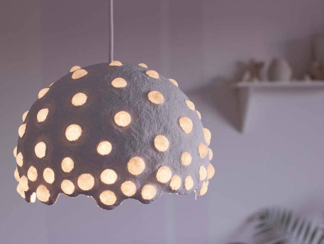 Paper Mache Pendant Light White Recycled Paper Lampshade - Etsy