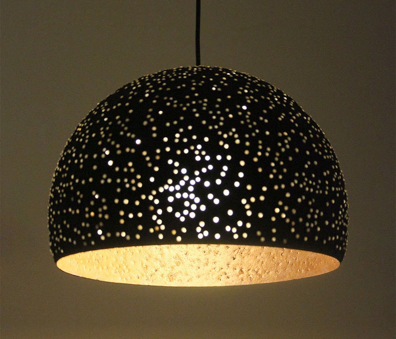 Black and Gold/silver Painted Paper Mache Pendant Light With Glass ...