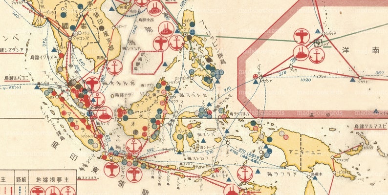 Japanese Military Map WW2 Japanese Imperial Navy Air Land Sea Route Map ...