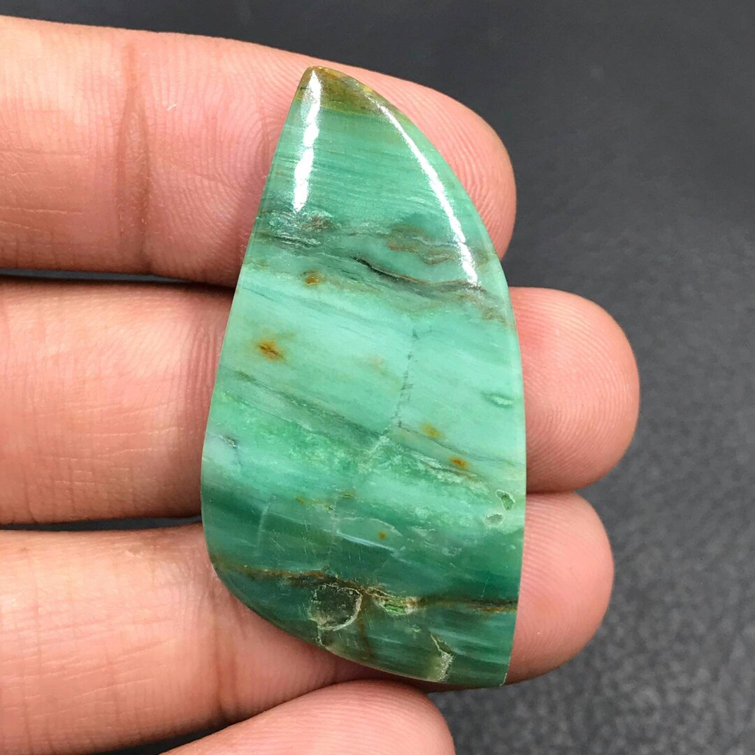 Gary Green Jasper Larsonite Cabochon... Freefrom Cabochon...43x21x5 Mm ...