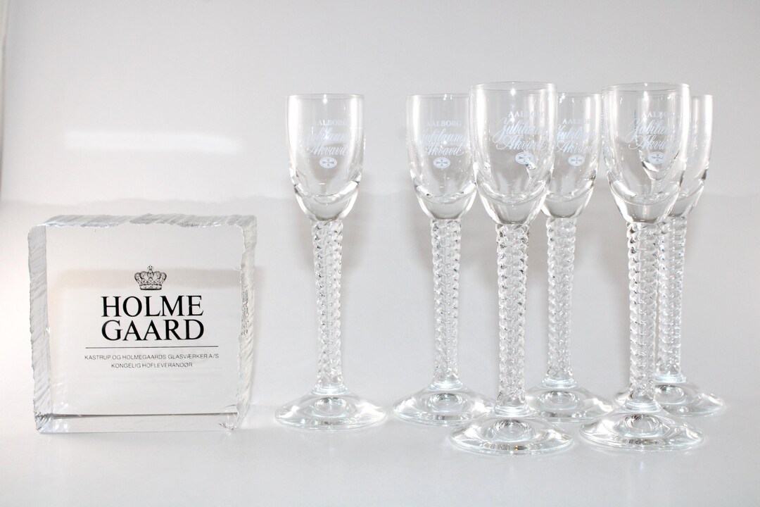 Holmegaard - TWIST - 6 Lovely High Glasses With AALBORG AQUAVIT Logo ...