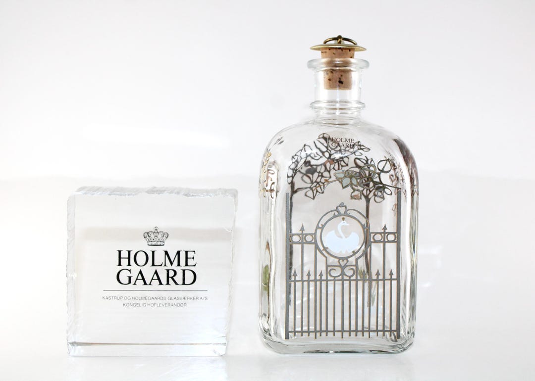 Holmegaard Lovely Vintage Glass Bottle With Swans Made in Denmark 2007 ...