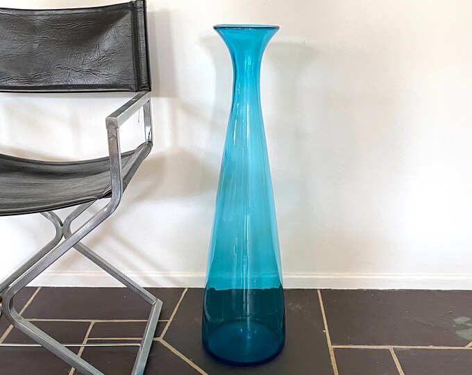 Vintage Blenko Turquoise Floor Decanter 6138 Designed by Wayne Husted ...