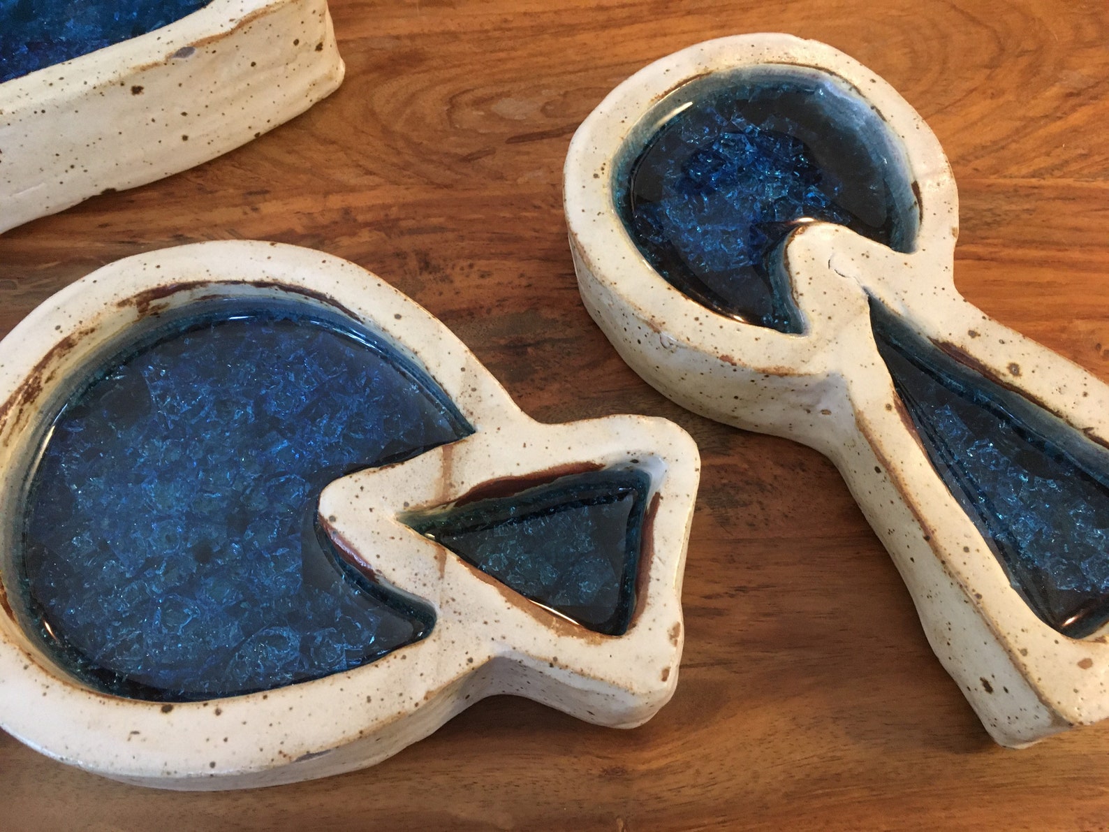 Studio Pottery Geometric Shapes Crushed Glass Blue and White | Etsy