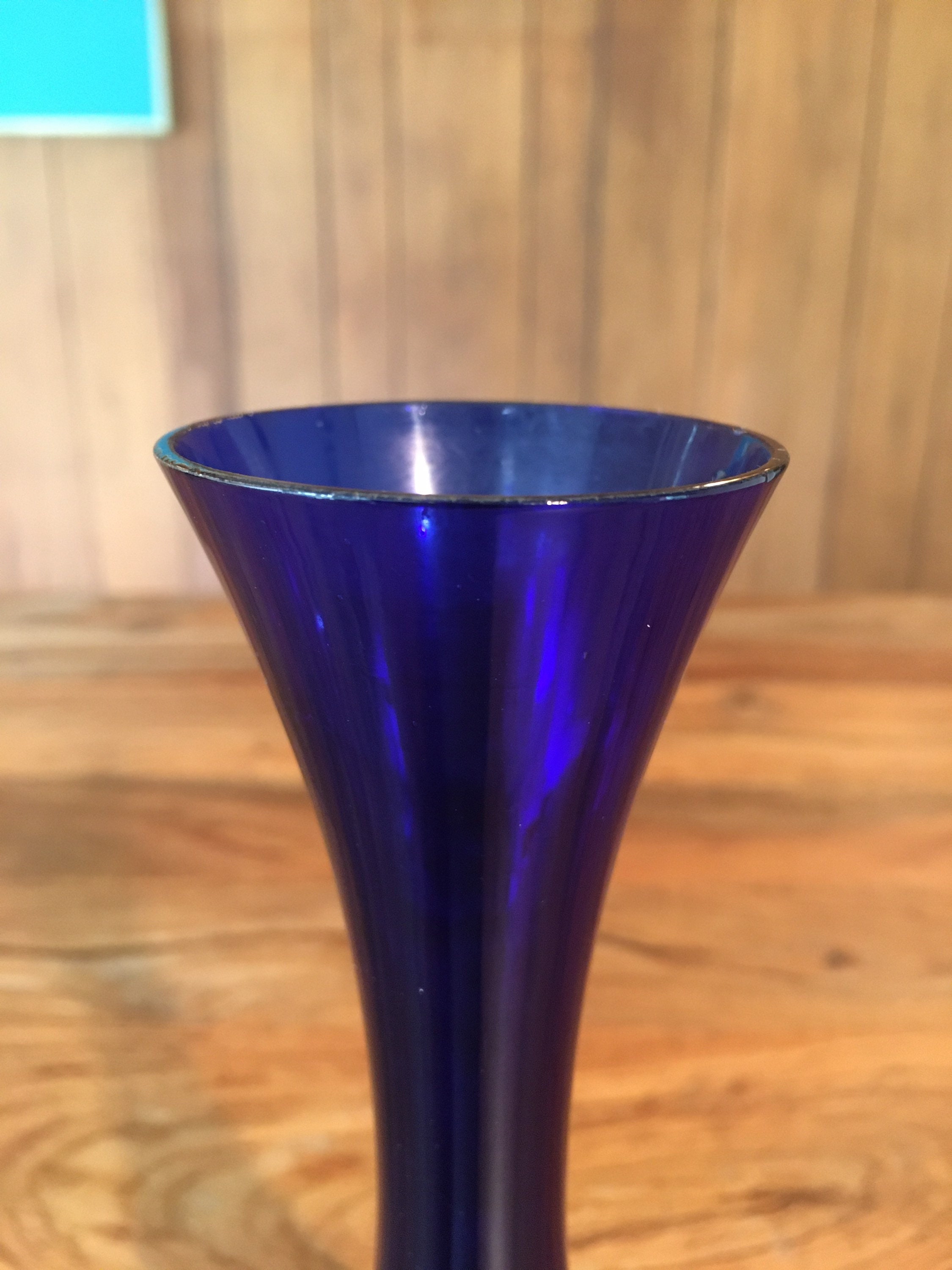 Vintage Cobalt Blue Fluted Glass Vase With Clear Base - Etsy